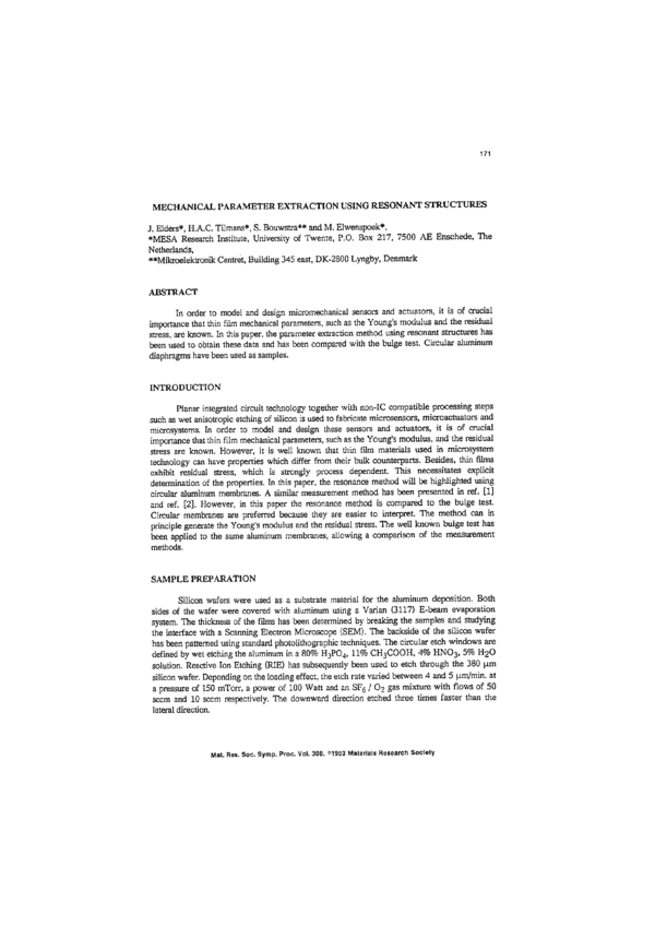 (PDF) Mechanical Parameter Extraction Using Resonant Structures