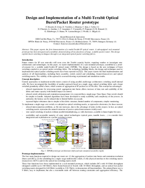 (PDF) Design and implementation of a multi-terabit optical burst/packet router prototype ...