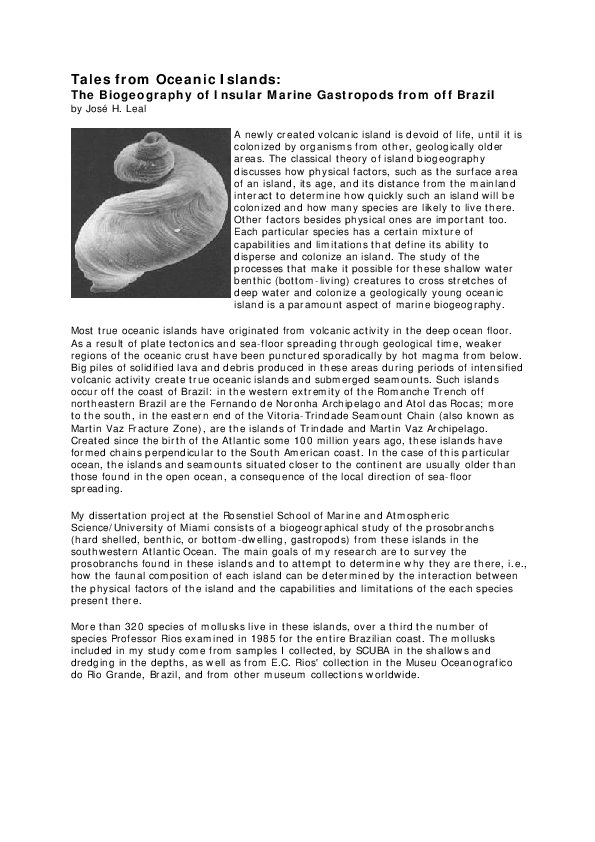 (PDF) Tales from oceanic islands: the biogeography of insular marine ...