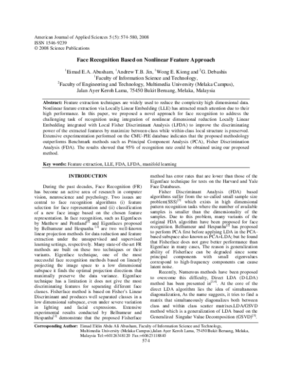 Pdf Face Recognition Based On Nonlinear Feature Approach