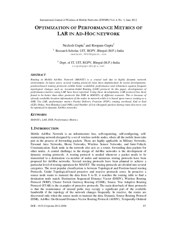 (PDF) Optimization of Performance Metrics of LAR In Ad-Hoc Network ...