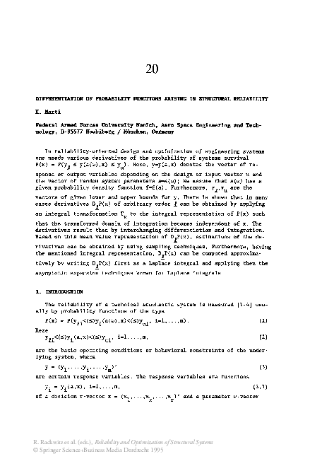 (PDF) Differentiation of Probability Functions Arising in Structural Reliability | Kurt Marti ...