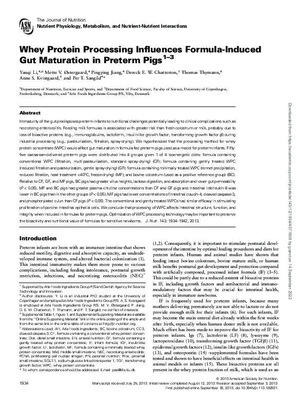 (PDF) Whey Protein Processing Influences Formula-Induced Gut Maturation ...