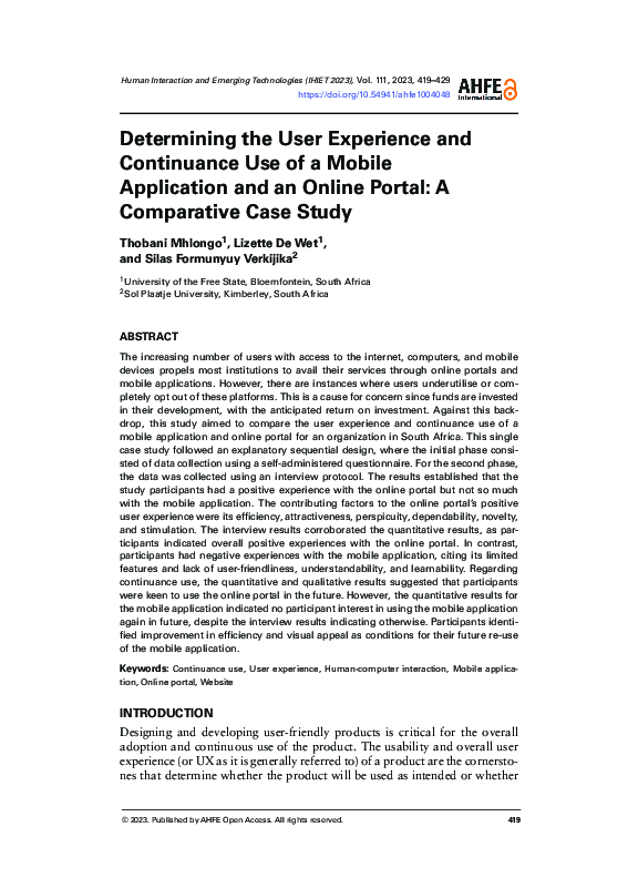 (PDF) Determining the User Experience and Continuance Use of a Mobile Application and an Online ...