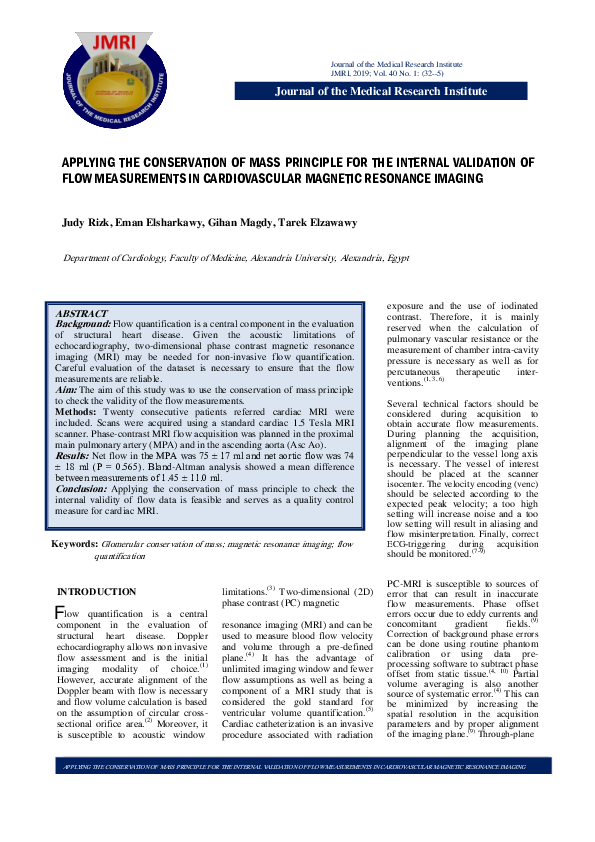 Pdf Applying The Conservation Of Mass Principle For The Internal