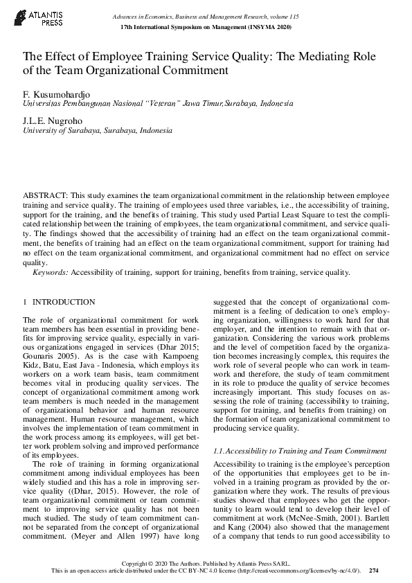 (PDF) The Effect of Employee Training Service Quality: The Mediating Role of the Team ...