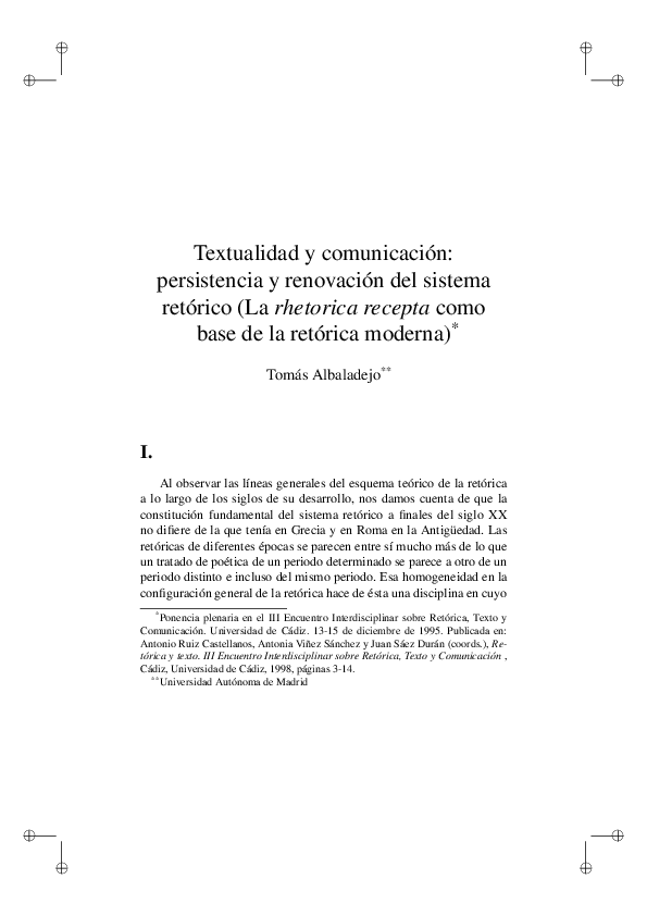 (PDF) Textualidad y comunicación: persistencia y renovación del sistema retórico (La 'rhetorica ...