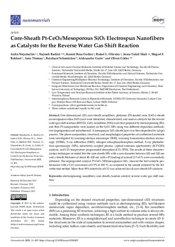 (PDF) Core-Sheath Pt-CeO2/Mesoporous SiO2 Electrospun Nanofibers as Catalysts for the Reverse ...