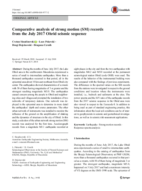 (PDF) Comparative analysis of strong motion (SM) records from the July ...