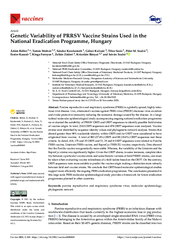 (PDF) Genetic Variability of PRRSV Vaccine Strains Used in the National ...