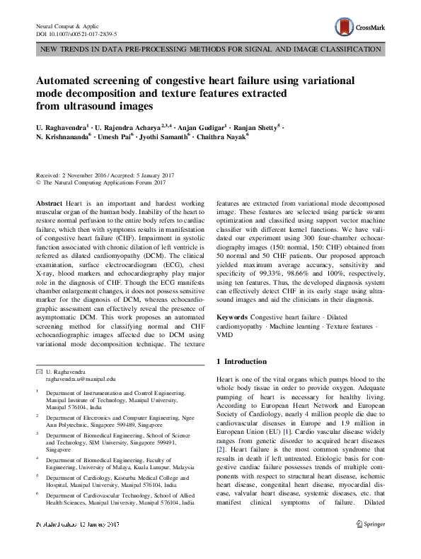 (PDF) Automated screening of congestive heart failure using variational mode decomposition and ...
