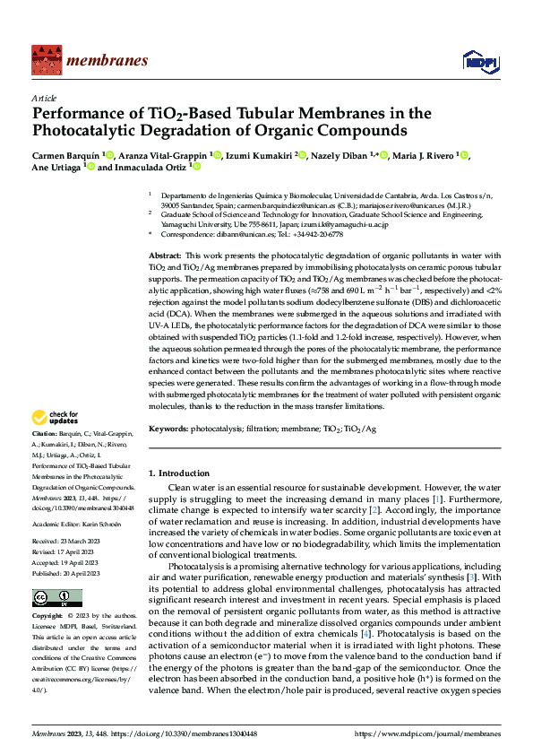 (PDF) Performance of TiO2-Based Tubular Membranes in the Photocatalytic Degradation of Organic ...