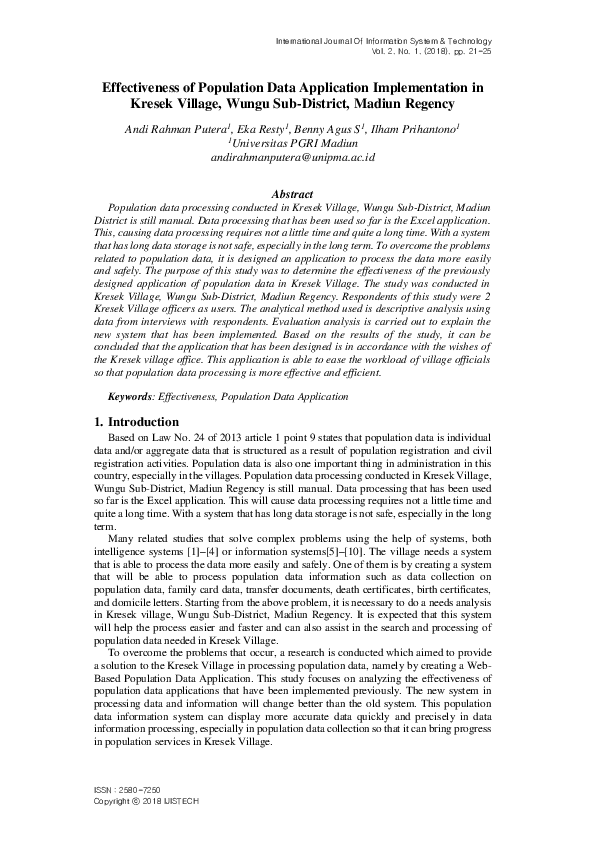 (PDF) Effectiveness of Population Data Application Implementation in Kresek Village, Wungu Sub ...