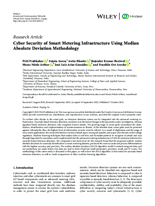 Pdf Cyber Security Of Smart Metering Infrastructure Using Median