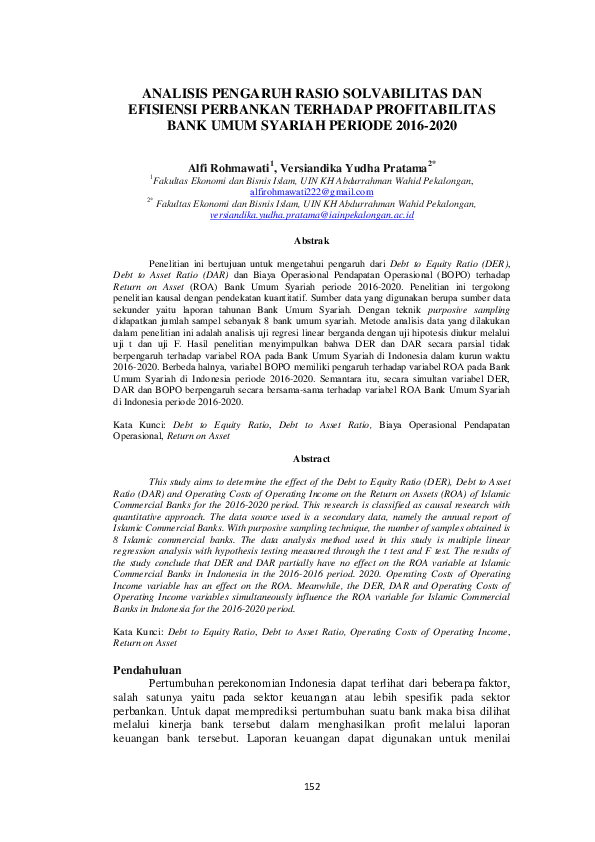 (PDF) Analisis Pengaruh Rasio Solvabilitas Dan Efisiensi Perbankan Terhadap Profitabilitas Bank ...