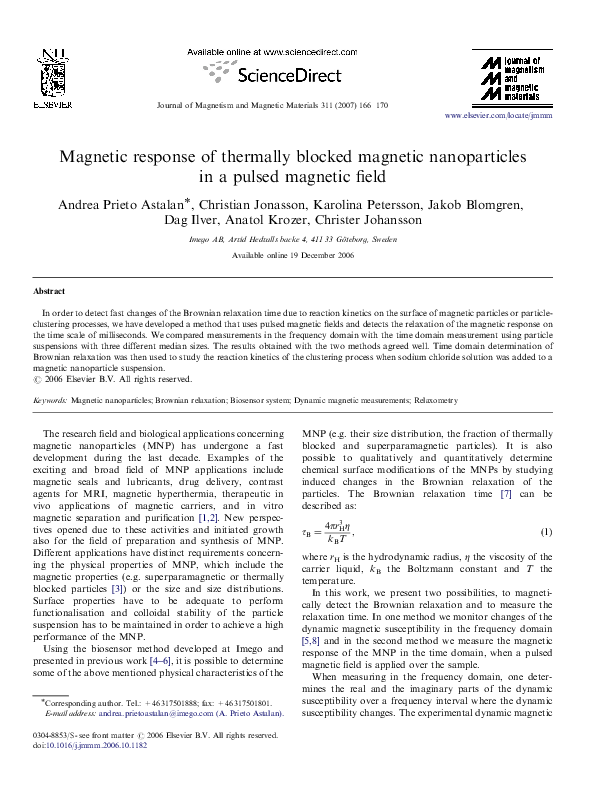 (PDF) Magnetic response of thermally blocked magnetic nanoparticles in ...