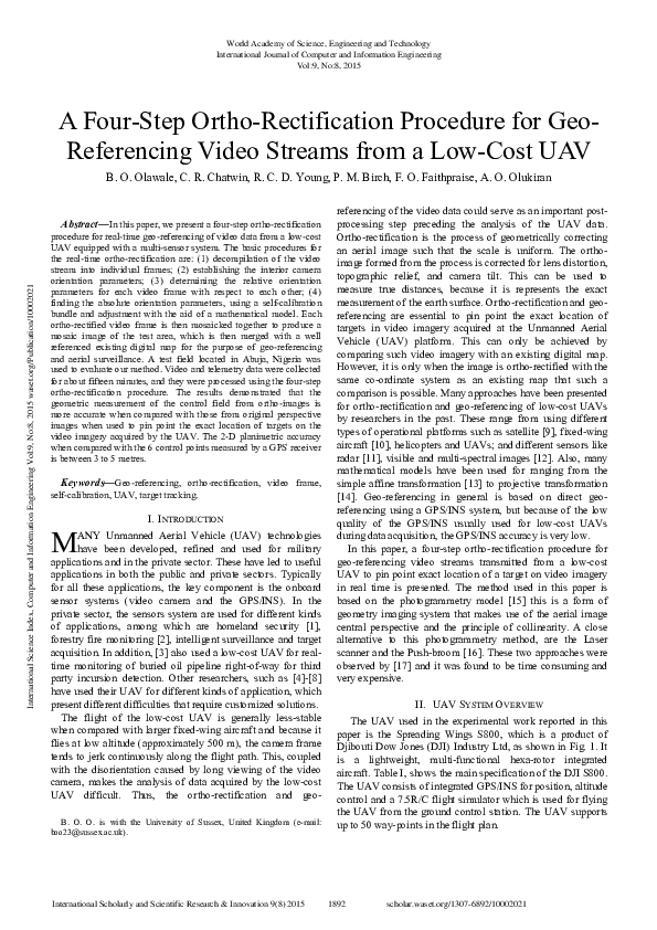 (PDF) A Four-Step Ortho-Rectification Procedure For Geo-Referencing Video Streams From A Low ...
