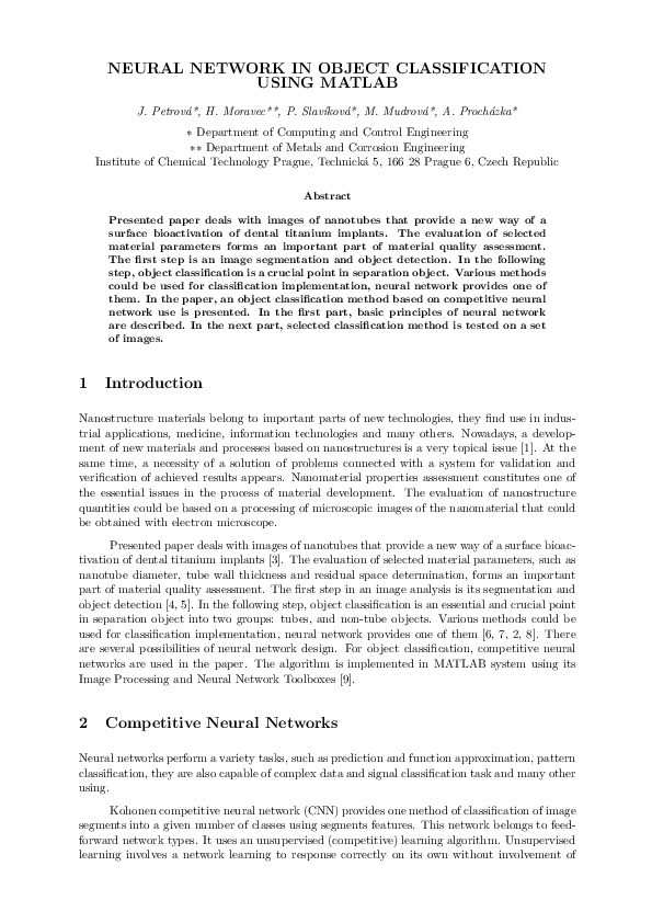 Pdf Neural Network In Object Classification Using Matlab