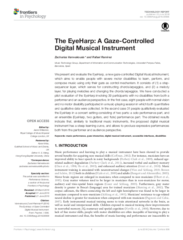 (PDF) The EyeHarp: A Gaze-Controlled Digital Musical Instrument ...
