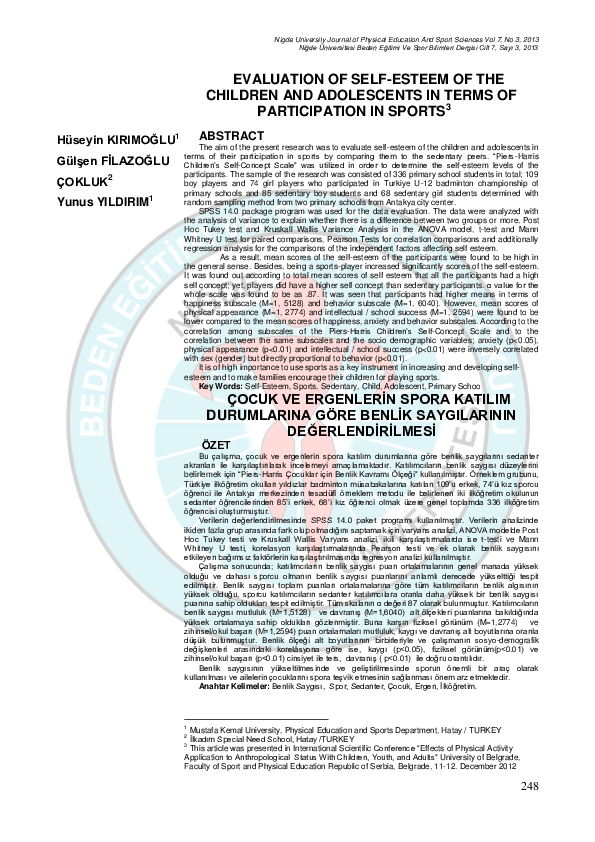 (PDF) Hüseyin KIRIMOĞLU 1 EVALUATION OF SELF-ESTEEM OF THE CHILDREN AND ADOLESCENTS IN TERMS OF ...