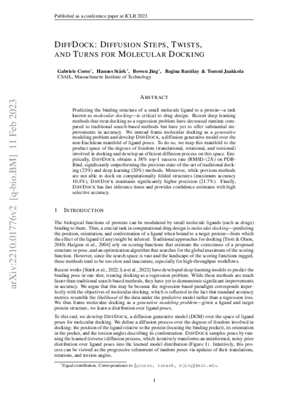 (PDF) DiffDock: Diffusion Steps, Twists, and Turns for Molecular Docking