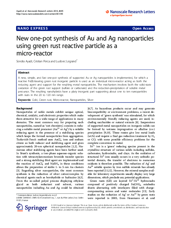 (PDF) New one-pot synthesis of Au and Ag nanoparticles using green rust ...