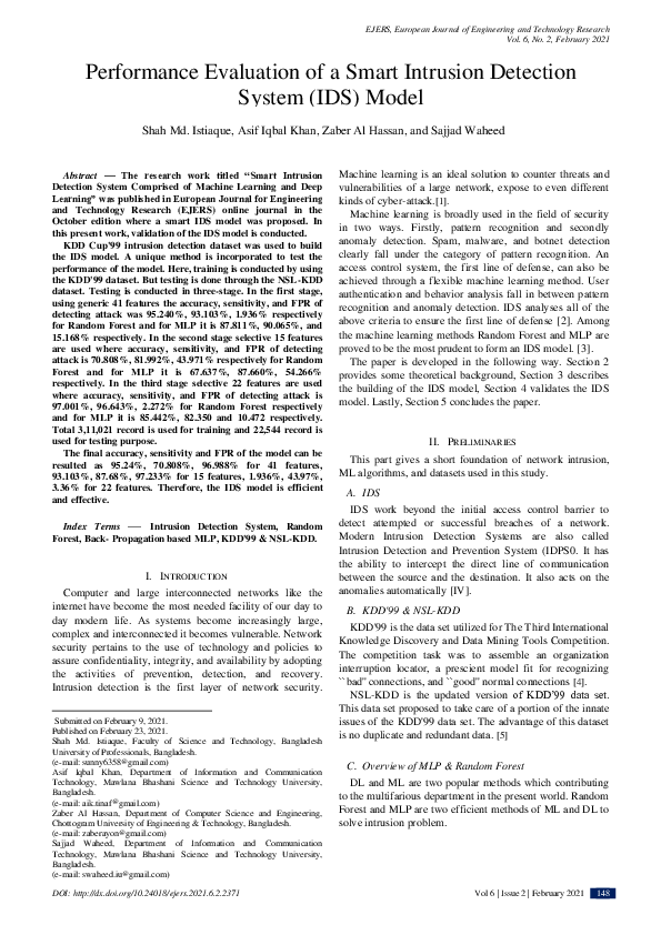 Pdf Performance Evaluation Of A Smart Intrusion Detection System Ids Model