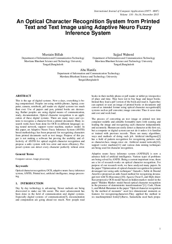 Pdf An Optical Character Recognition System From Printed Text And Text Image Using Adaptive