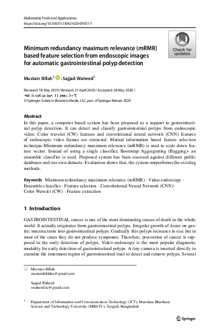 (PDF) Minimum redundancy maximum relevance (mRMR) based feature selection from endoscopic images ...