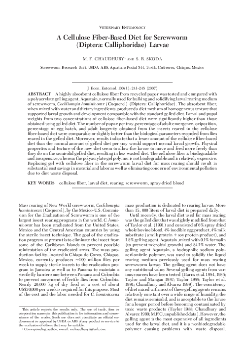 (PDF) A Cellulose Fiber-Based Diet for Screwworm (Diptera ...