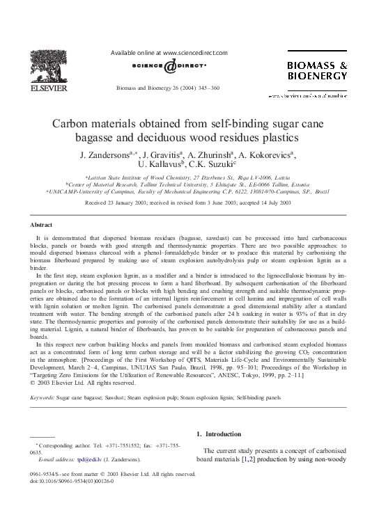 (PDF) Carbon materials obtained from self-binding sugar cane bagasse ...