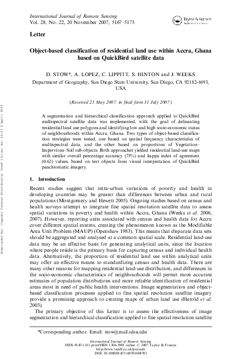 Pdf Object‐based Classification Of Residential Land Use Within Accra Ghana Based On Quickbird