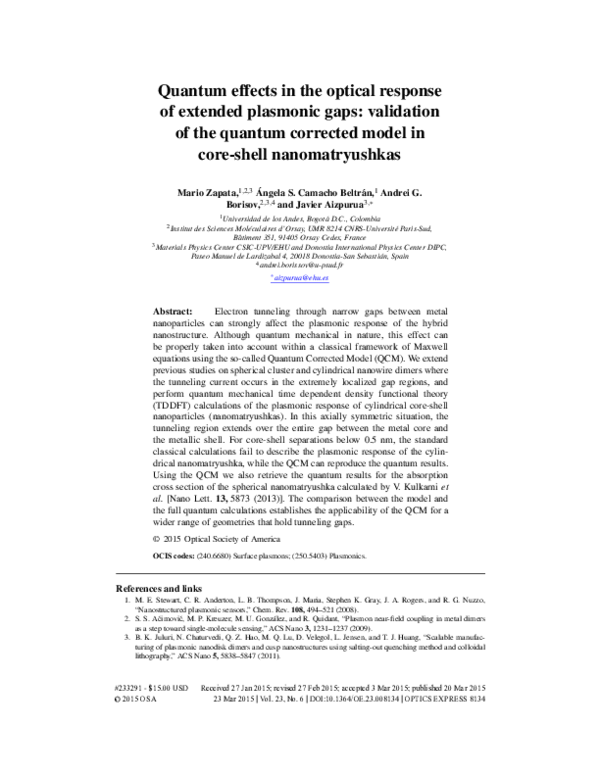 (PDF) Quantum effects in the optical response of extended plasmonic gaps: validation of the ...