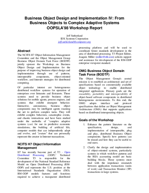(PDF) Business object design and implementation IV: From business objects to complex adaptive ...