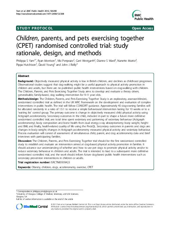 (PDF) Children, parents, and pets exercising together (CPET) randomised ...