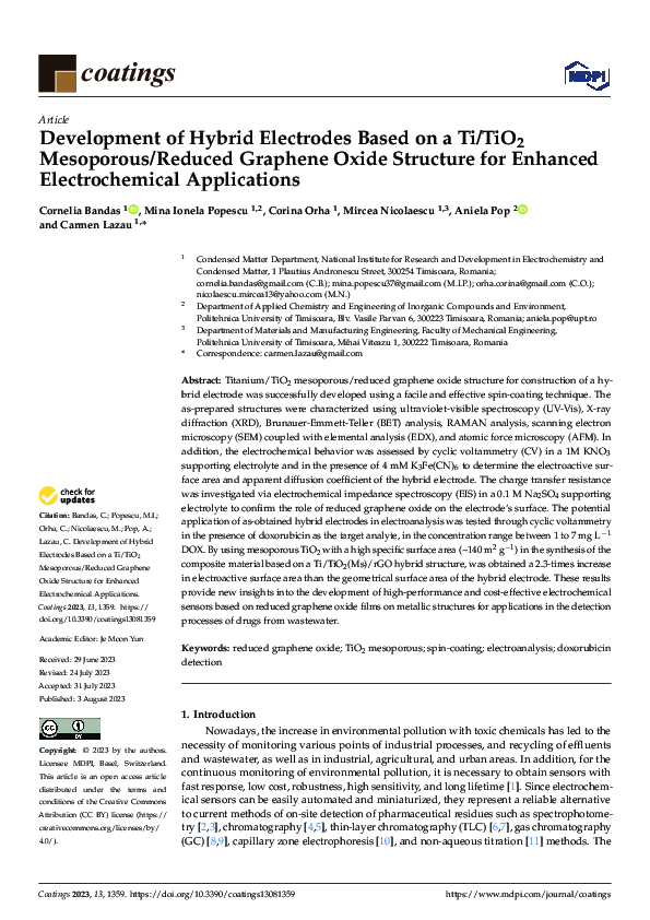 Pdf Development Of Hybrid Electrodes Based On A Ti Tio2 Mesoporous