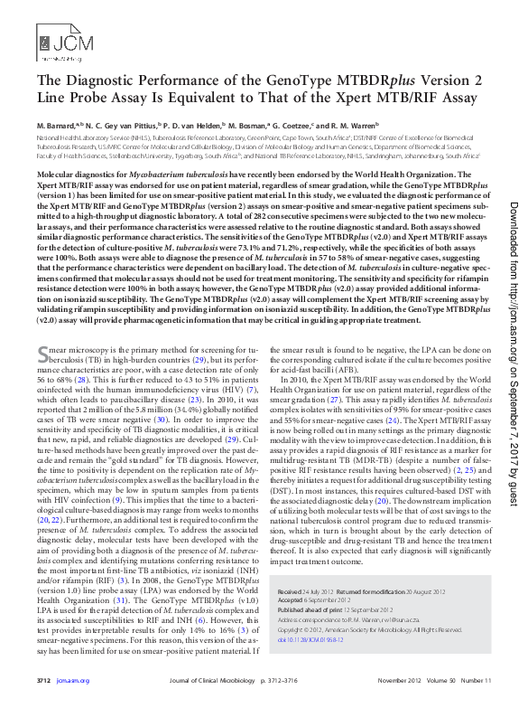 (PDF) The Diagnostic Performance of the GenoType MTBDR plus Version 2 ...