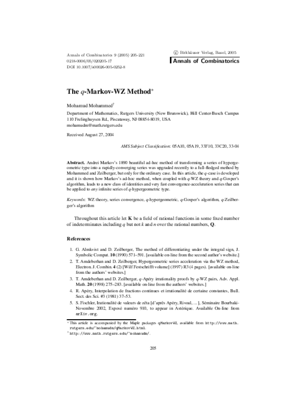 (PDF) The q-Markov-WZ Method