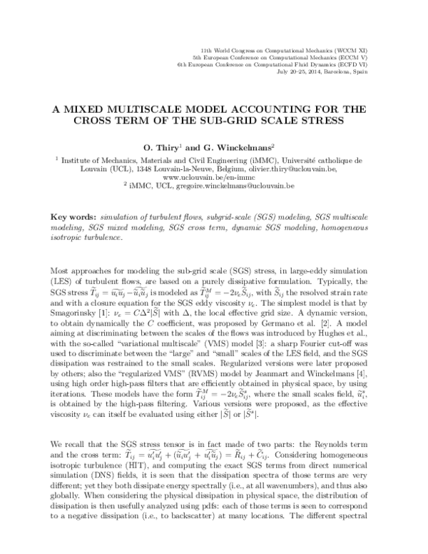 (PDF) A mixed multiscale model accounting for the cross term of the sub-grid scale stress