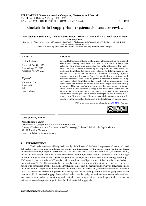 Pdf Blockchain Iot Supply Chain Systematic Literature Review