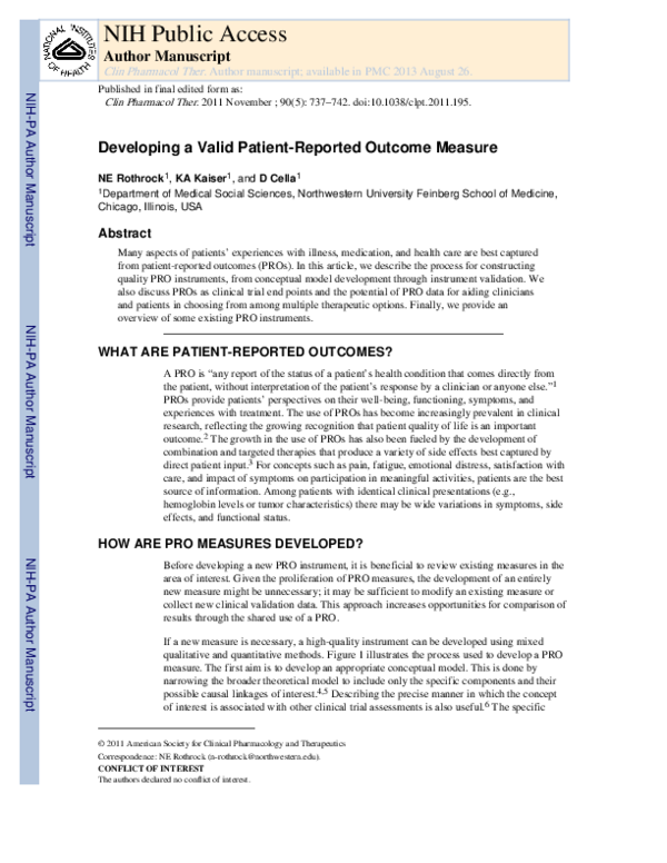 (PDF) Developing a valid patient-reported outcome measure