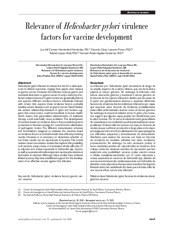 (PDF) Relevance of Helicobacter pylori virulence factors for vaccine ...