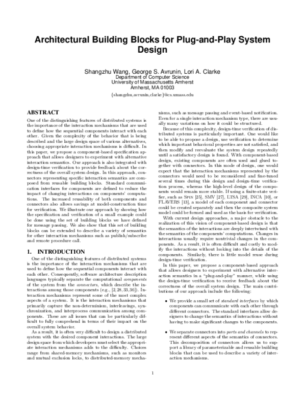 (PDF) Architectural Building Blocks for Plug-and-Play System Design