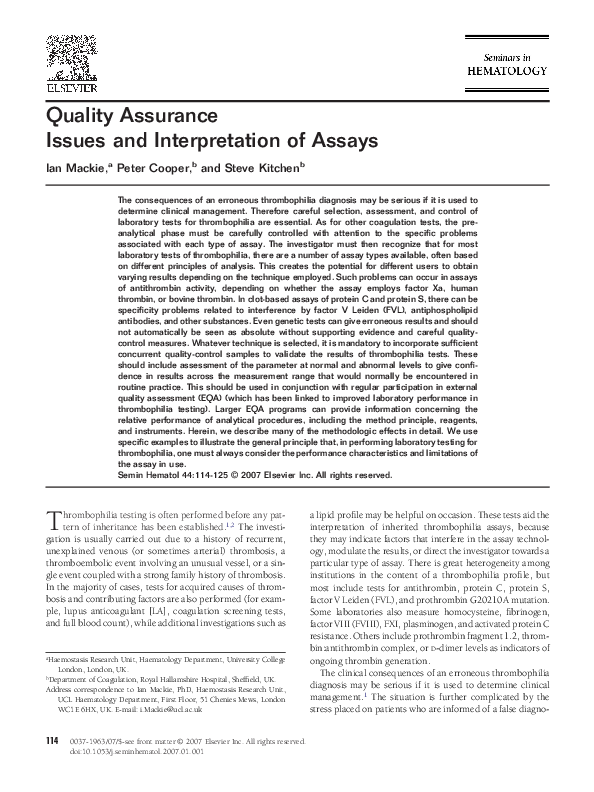 (PDF) Quality Assurance Issues and Interpretation of Assays