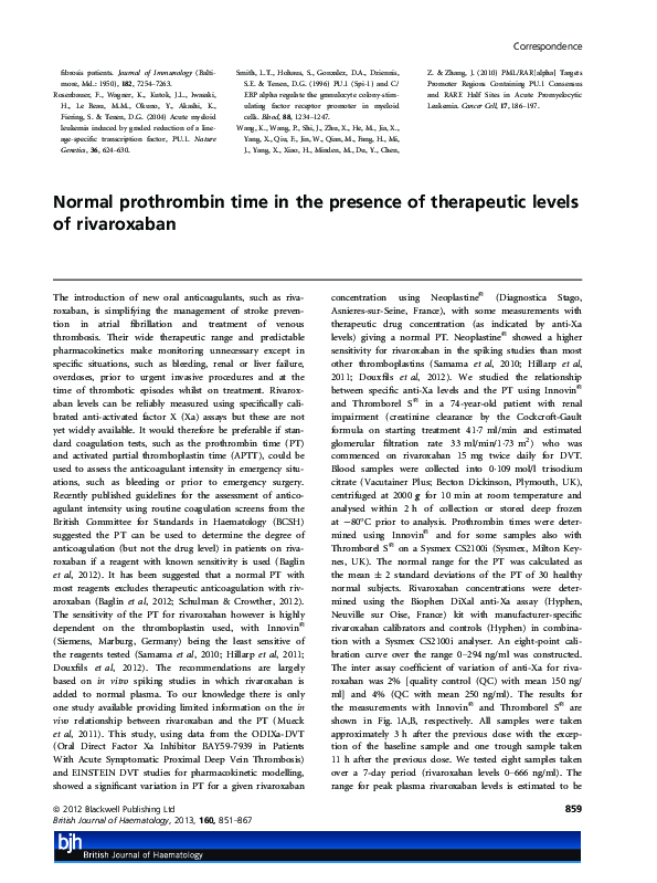 (PDF) Normal prothrombin time in the presence of therapeutic levels of ...