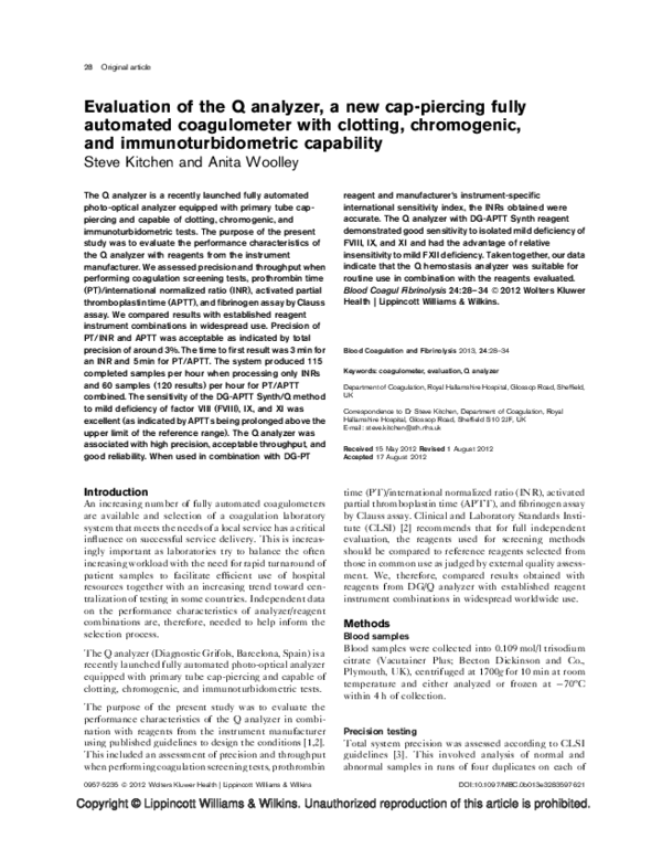 (PDF) Evaluation of the Q analyzer, a new cap-piercing fully automated ...