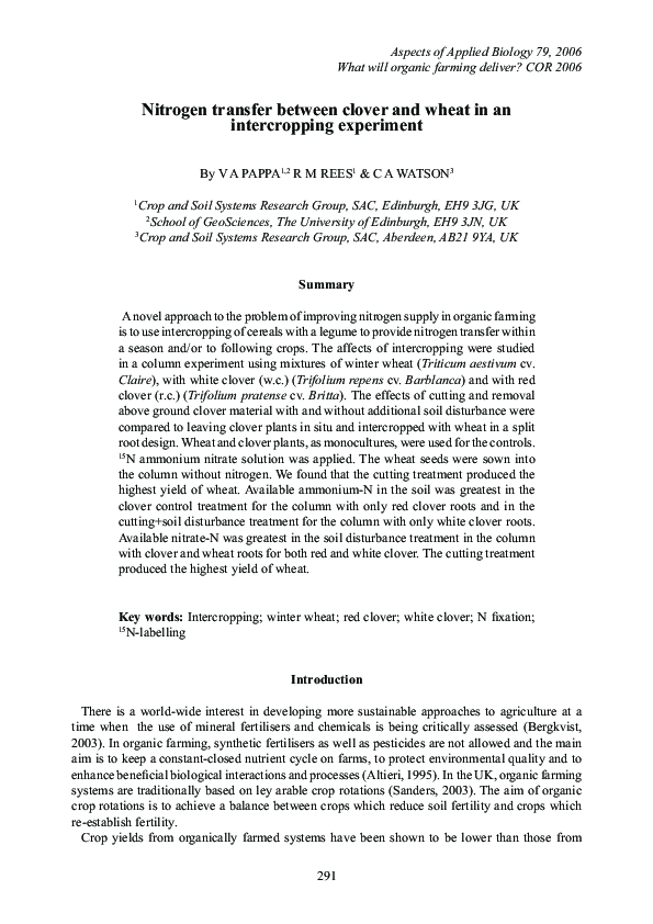 (PDF) Nitrogen transfer between clover and wheat in an intercropping ...