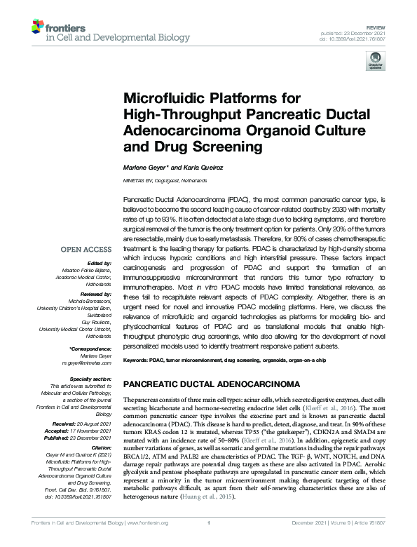(PDF) Microfluidic Platforms for High-Throughput Pancreatic Ductal ...