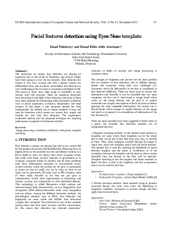 (PDF) Facial features detection using Eyes-Nose template