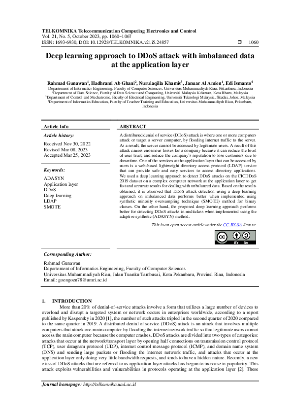 Pdf Deep Learning For Ddos Detection With Imbalance